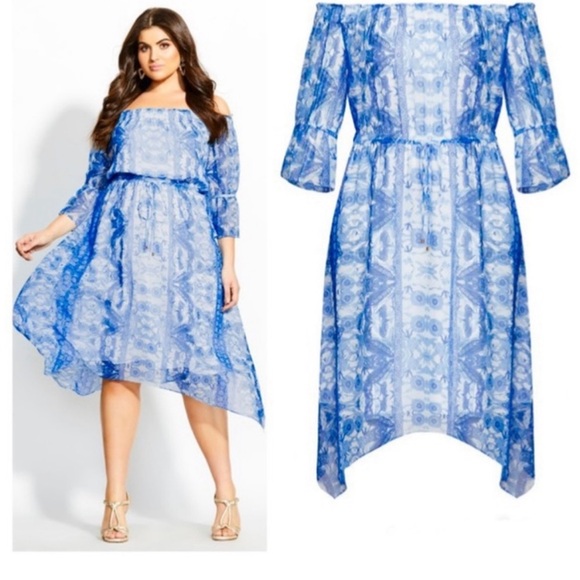 City Chic | Dresses | New City Chic Mykonos Dress Womens Blue Off ...